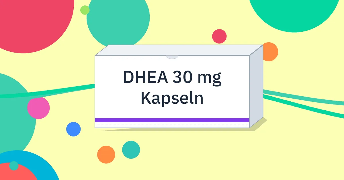 Symbolbild: Packung mit der Aufschrift DHEA 30 mg Kapseln (PZN 18718011) – Verfügbarkeit und Bezug in Apotheken in Frankfurt am Main