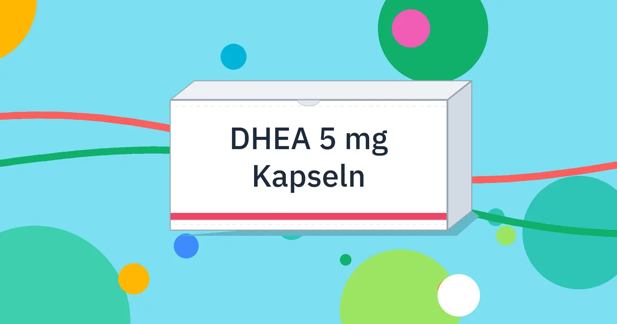 Symbolbild: Packung mit der Aufschrift DHEA 5 mg Kapseln (PZN 18787420) – Verfügbarkeit und Bezug in Apotheken in Frankfurt am Main