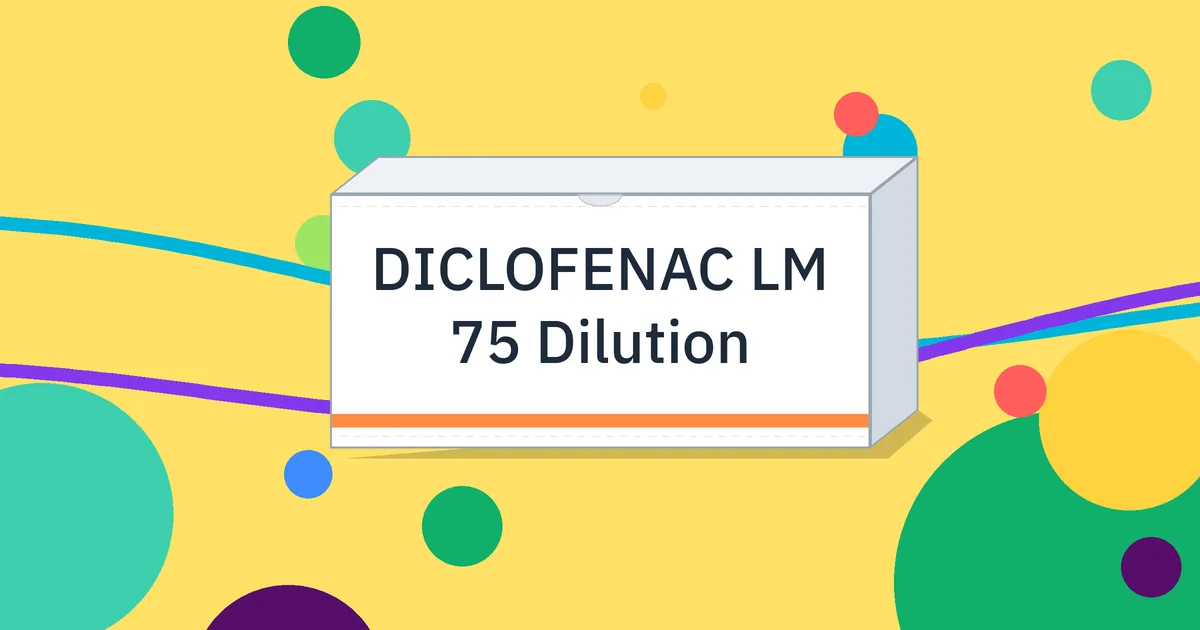 Symbolbild: Packung mit der Aufschrift DICLOFENAC LM 75 Dilution (PZN 12841555) – Verfügbarkeit und Bezug in Apotheken in Frankfurt am Main