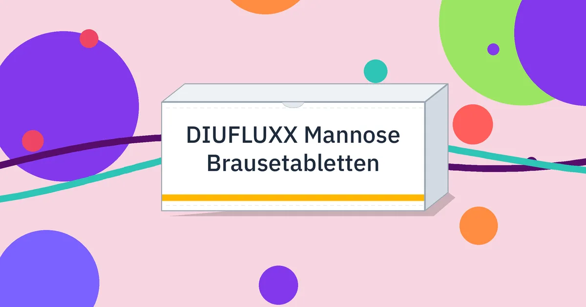 Symbolbild: Packung mit der Aufschrift DIUFLUXX Mannose Brausetabletten (PZN 17443701) – Verfügbarkeit und Bezug in Apotheken in Frankfurt am Main
