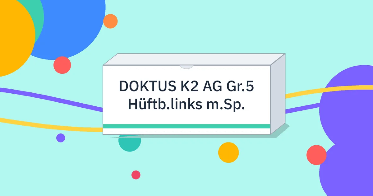 Symbolbild: Packung mit der Aufschrift DOKTUS K2 AG Gr.5 Hüftb.links m.Sp. (PZN 03310735) – Verfügbarkeit und Bezug in Apotheken in Frankfurt am Main