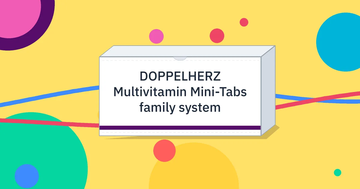Symbolbild: Packung mit der Aufschrift DOPPELHERZ Multivitamin Mini-Tabs family system (PZN 19962322) – Verfügbarkeit und Bezug in Apotheken in Frankfurt am Main