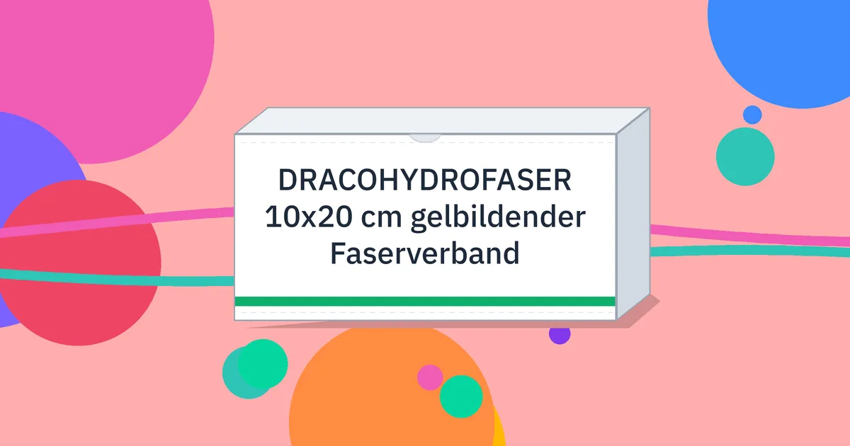Symbolbild: Packung mit der Aufschrift DRACOHYDROFASER 10x20 cm gelbildender Faserverband (PZN 19555261) – Verfügbarkeit und Bezug in Apotheken in Frankfurt am Main