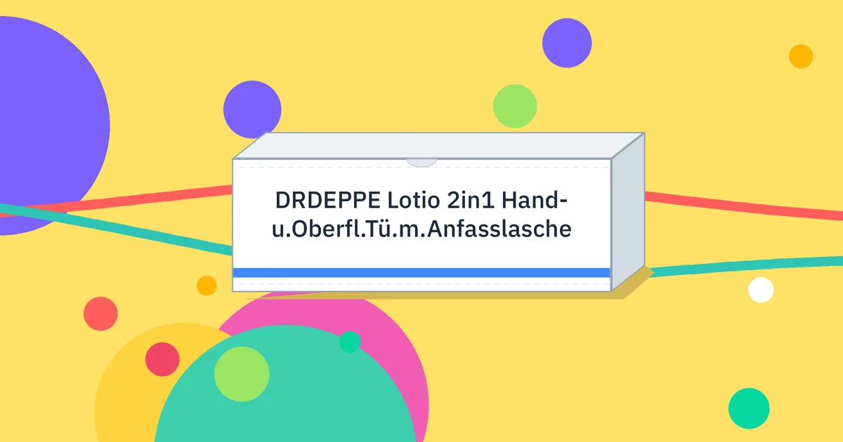 Symbolbild: Packung mit der Aufschrift DRDEPPE Lotio 2in1 Hand-u.Oberfl.Tü.m.Anfasslasche (PZN 19881569) – Verfügbarkeit und Bezug in Apotheken in Frankfurt am Main