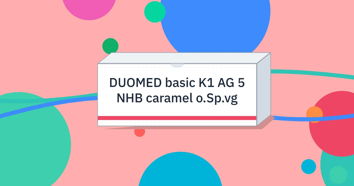 Symbolbild: Packung mit der Aufschrift DUOMED basic K1 AG 5 NHB caramel o.Sp.vg (PZN 20905298) – Verfügbarkeit und Bezug in Apotheken in Frankfurt am Main