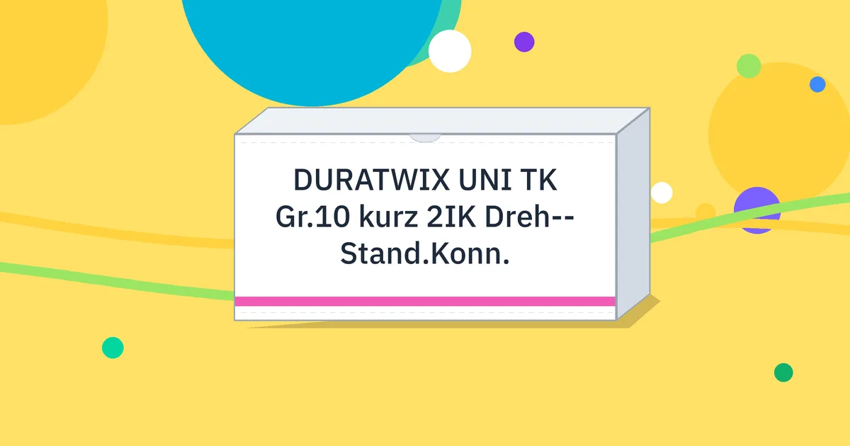 Symbolbild: Packung mit der Aufschrift DURATWIX UNI TK Gr.10 kurz 2IK Dreh--Stand.Konn. (PZN 06969268) – Verfügbarkeit und Bezug in Apotheken in Frankfurt am Main