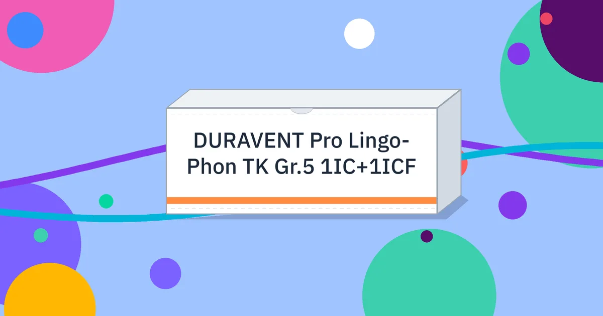 Symbolbild: Packung mit der Aufschrift DURAVENT Pro Lingo-Phon TK Gr.5 1IC+1ICF (PZN 19246198) – Verfügbarkeit und Bezug in Apotheken in Frankfurt am Main