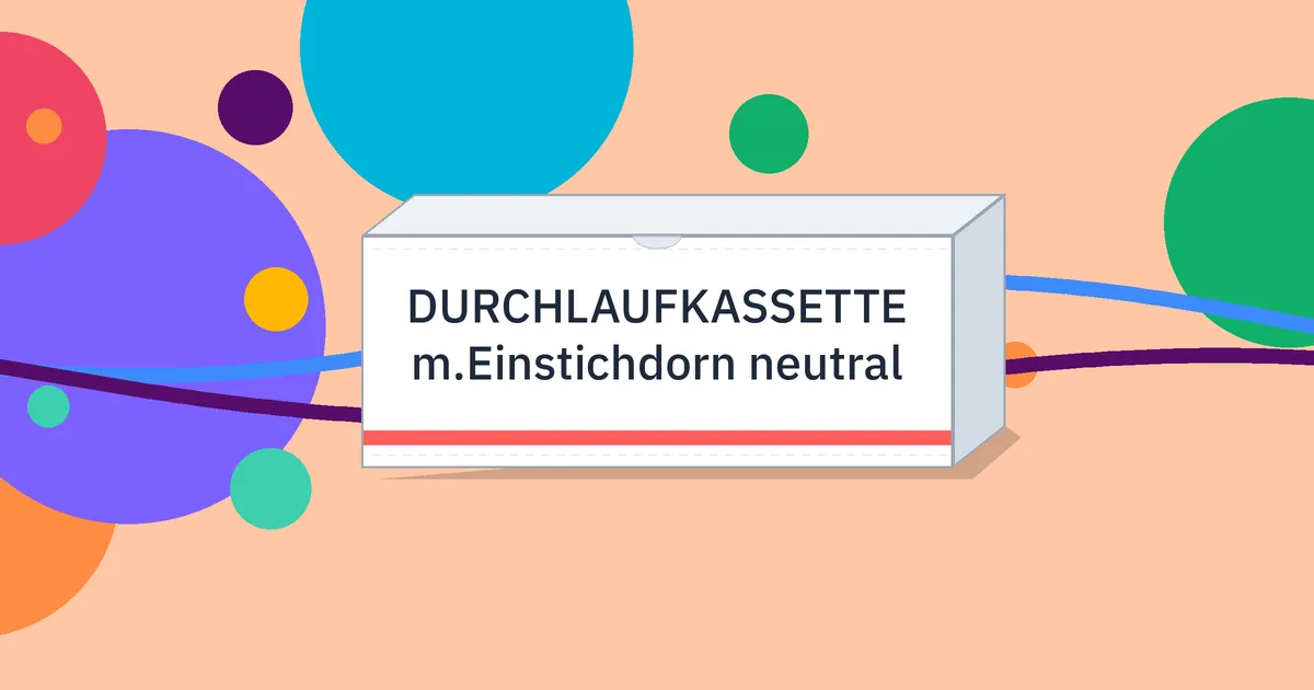 Symbolbild: Packung mit der Aufschrift DURCHLAUFKASSETTE m.Einstichdorn neutral (PZN 04152333) – Verfügbarkeit und Bezug in Apotheken in Frankfurt am Main