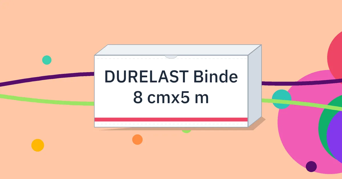 Symbolbild: Packung mit der Aufschrift DURELAST Binde 8 cmx5 m (PZN 00310226) – Verfügbarkeit und Bezug in Apotheken in Frankfurt am Main