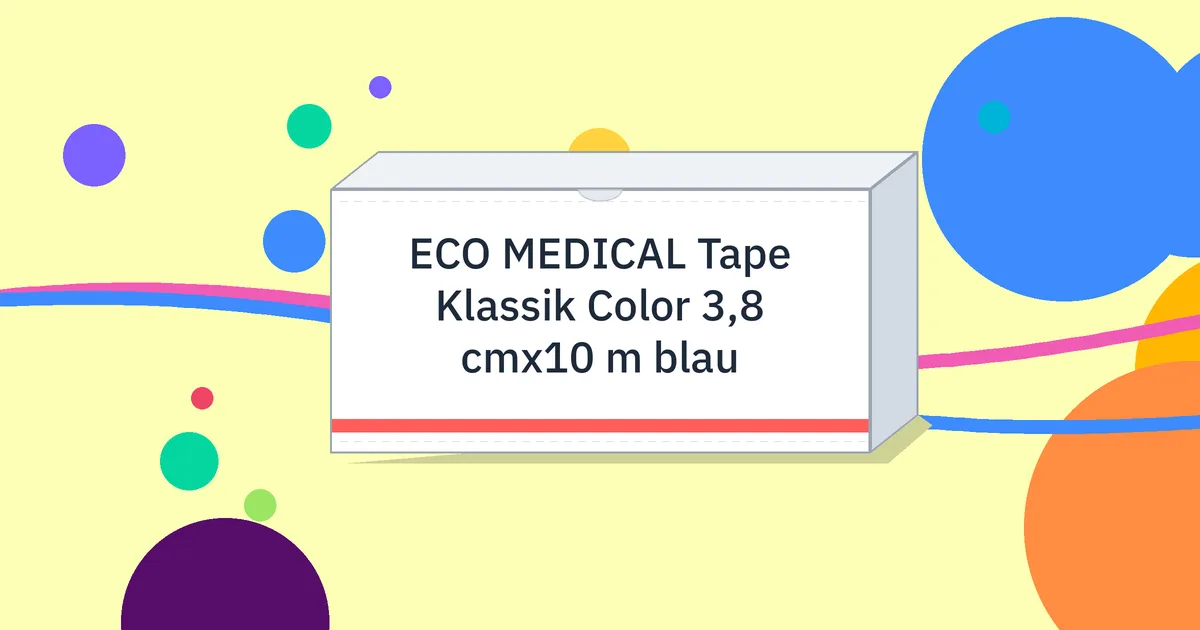 Symbolbild: Packung mit der Aufschrift ECO MEDICAL Tape Klassik Color 3,8 cmx10 m blau (PZN 00734274) – Verfügbarkeit und Bezug in Apotheken in Frankfurt am Main