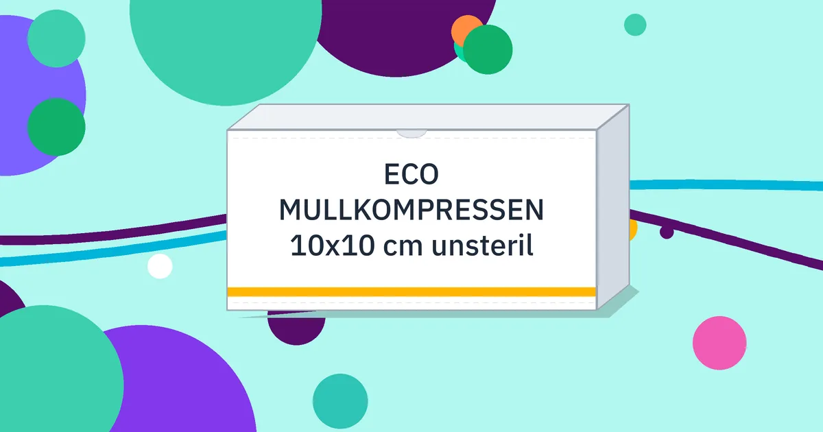 Symbolbild: Packung mit der Aufschrift ECO MULLKOMPRESSEN 10x10 cm unsteril (PZN 10406789) – Verfügbarkeit und Bezug in Apotheken in Frankfurt am Main