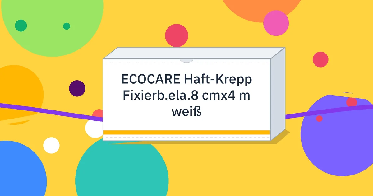 Symbolbild: Packung mit der Aufschrift ECOCARE Haft-Krepp Fixierb.ela.8 cmx4 m weiß (PZN 11518585) – Verfügbarkeit und Bezug in Apotheken in Frankfurt am Main