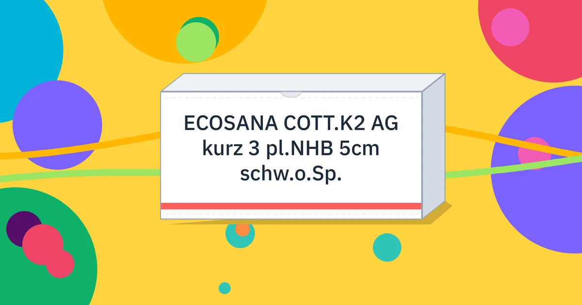 Symbolbild: Packung mit der Aufschrift ECOSANA COTT.K2 AG kurz 3 pl.NHB 5cm schw.o.Sp. (PZN 16949373) – Verfügbarkeit und Bezug in Apotheken in Frankfurt am Main