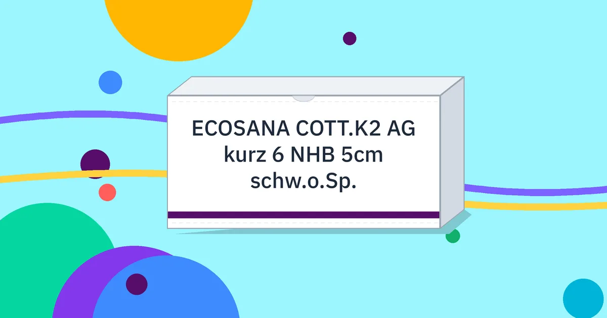 Symbolbild: Packung mit der Aufschrift ECOSANA COTT.K2 AG kurz 6 NHB 5cm schw.o.Sp. (PZN 16950614) – Verfügbarkeit und Bezug in Apotheken in Frankfurt am Main