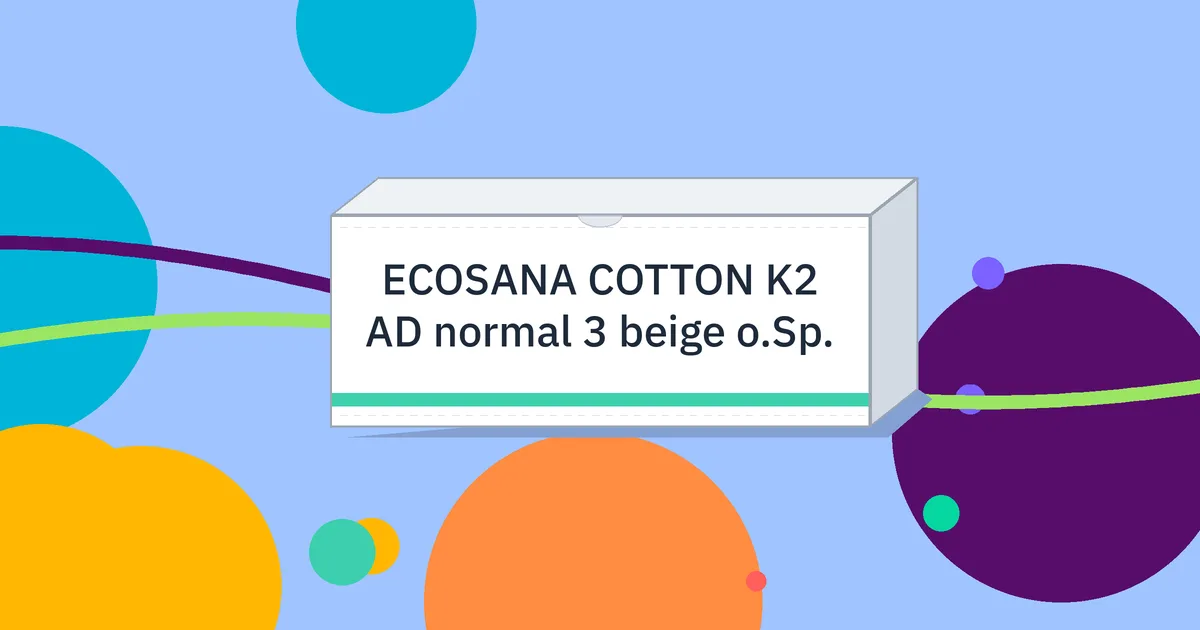 Symbolbild: Packung mit der Aufschrift ECOSANA COTTON K2 AD normal 3 beige o.Sp. (PZN 16947575) – Verfügbarkeit und Bezug in Apotheken in Frankfurt am Main