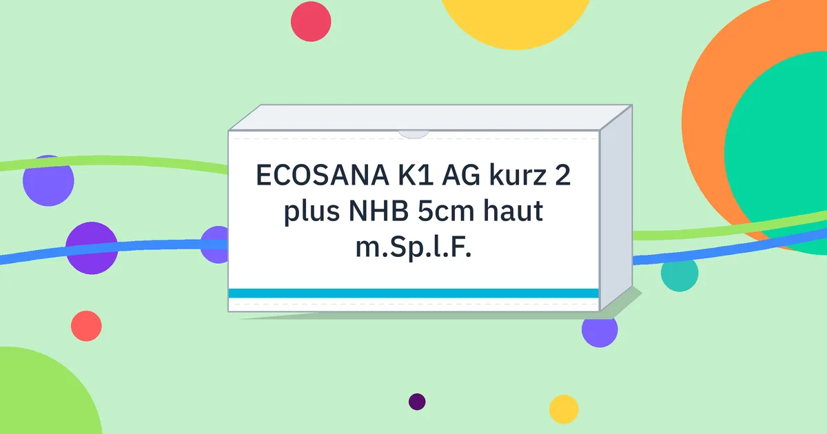 Symbolbild: Packung mit der Aufschrift ECOSANA K1 AG kurz 2 plus NHB 5cm haut m.Sp.l.F. (PZN 04727124) – Verfügbarkeit und Bezug in Apotheken in Frankfurt am Main