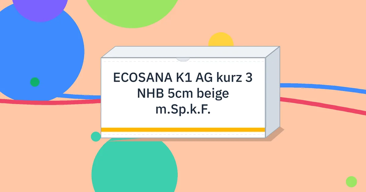 Symbolbild: Packung mit der Aufschrift ECOSANA K1 AG kurz 3 NHB 5cm beige m.Sp.k.F. (PZN 04727503) – Verfügbarkeit und Bezug in Apotheken in Frankfurt am Main