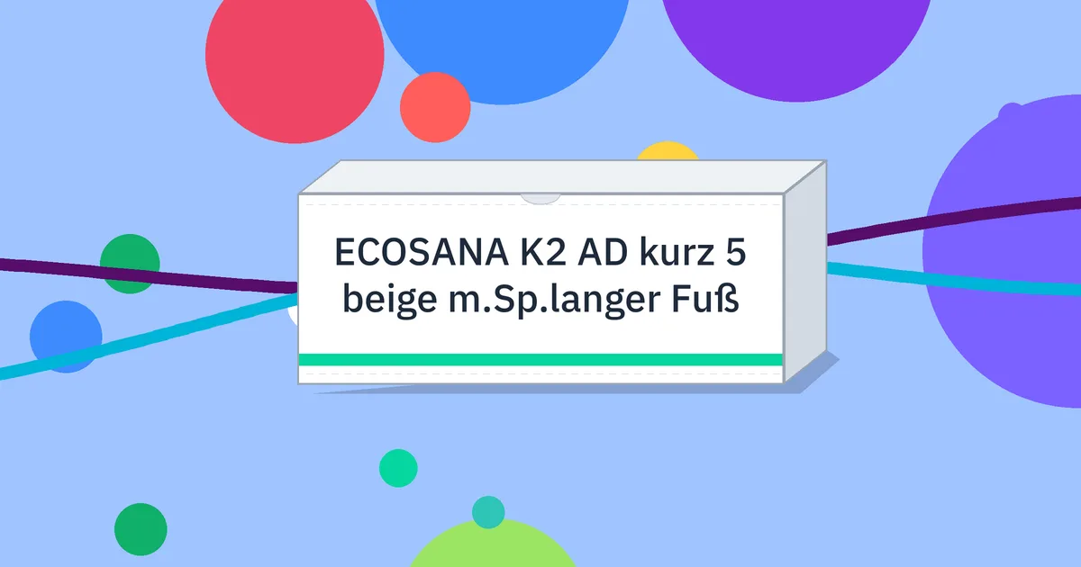 Symbolbild: Packung mit der Aufschrift ECOSANA K2 AD kurz 5 beige m.Sp.langer Fuß (PZN 10954172) – Verfügbarkeit und Bezug in Apotheken in Frankfurt am Main