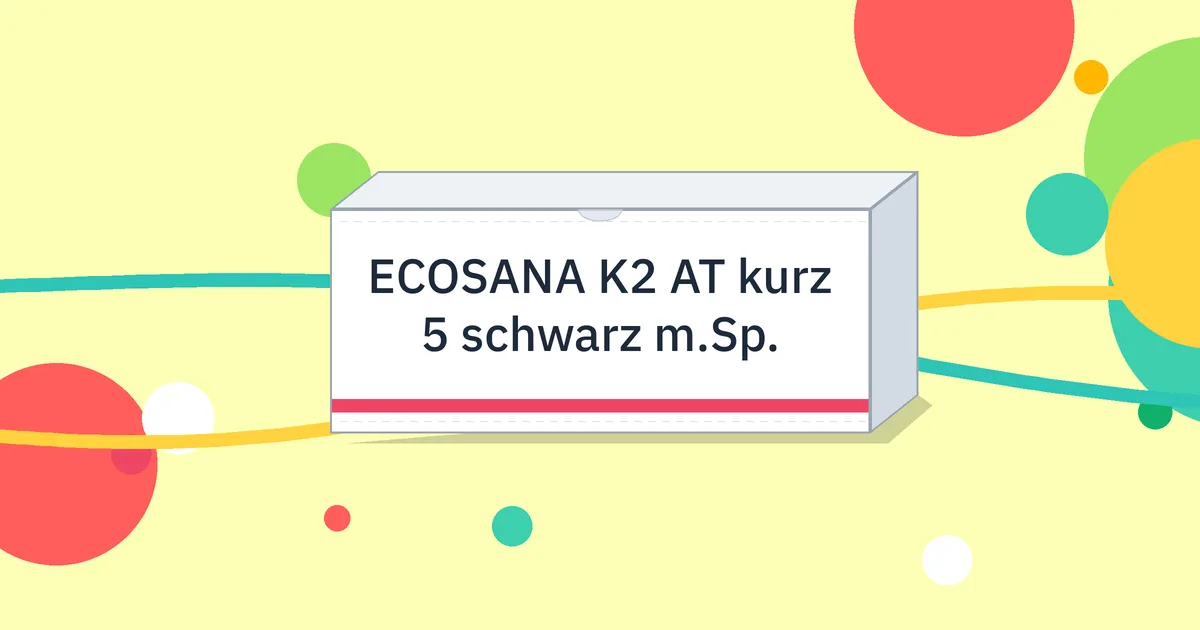 Symbolbild: Packung mit der Aufschrift ECOSANA K2 AT kurz 5 schwarz m.Sp. (PZN 01561189) – Verfügbarkeit und Bezug in Apotheken in Frankfurt am Main