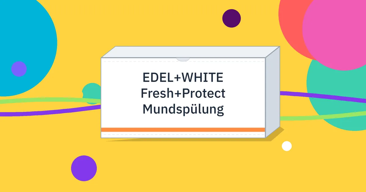 Symbolbild: Packung mit der Aufschrift EDEL+WHITE Fresh+Protect Mundspülung (PZN 17180911) – Verfügbarkeit und Bezug in Apotheken in Frankfurt am Main