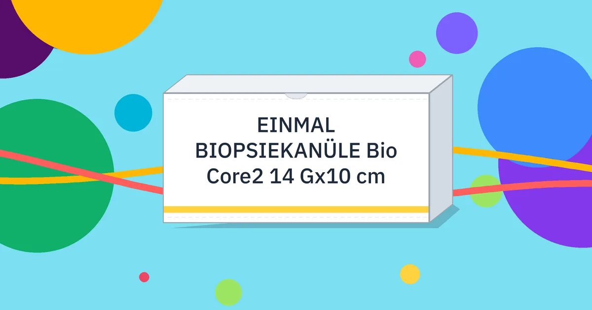 Symbolbild: Packung mit der Aufschrift EINMAL BIOPSIEKANÜLE Bio Core2 14 Gx10 cm (PZN 10184656) – Verfügbarkeit und Bezug in Apotheken in Frankfurt am Main