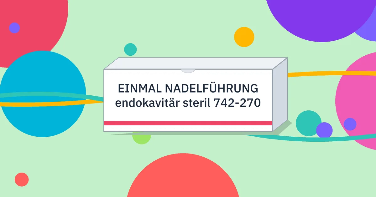 Symbolbild: Packung mit der Aufschrift EINMAL NADELFÜHRUNG endokavitär steril 742-270 (PZN 18766435) – Verfügbarkeit und Bezug in Apotheken in Frankfurt am Main