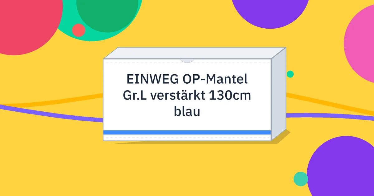 Symbolbild: Packung mit der Aufschrift EINWEG OP-Mantel Gr.L verstärkt 130cm blau (PZN 10540223) – Verfügbarkeit und Bezug in Apotheken in Frankfurt am Main