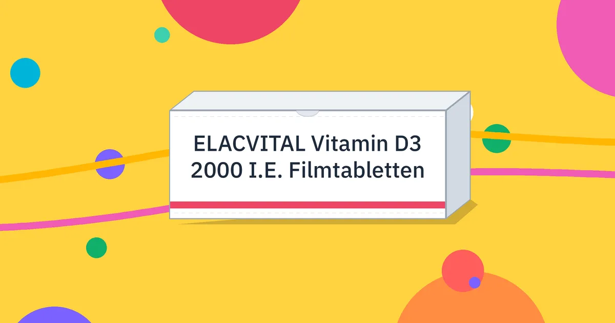 Symbolbild: Packung mit der Aufschrift ELACVITAL Vitamin D3 2000 I.E. Filmtabletten (PZN 20407465) – Verfügbarkeit und Bezug in Apotheken in Frankfurt am Main