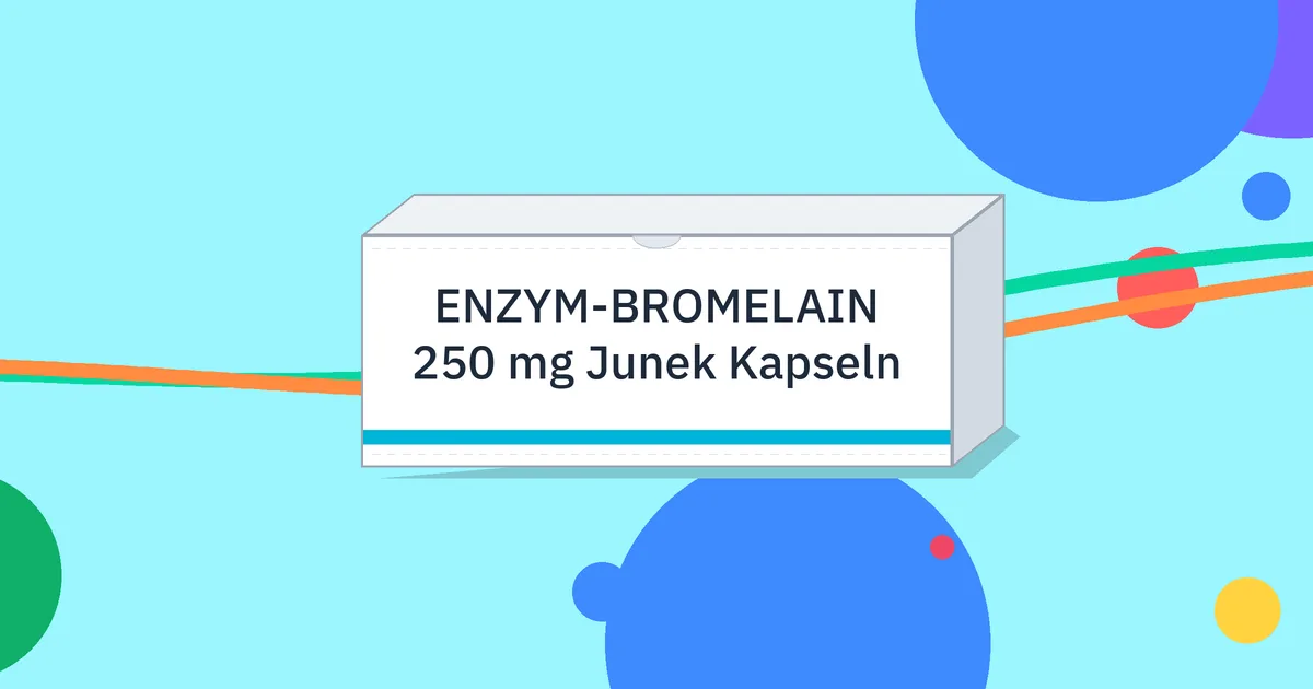Symbolbild: Packung mit der Aufschrift ENZYM-BROMELAIN 250 mg Junek Kapseln (PZN 02573728) – Verfügbarkeit und Bezug in Apotheken in Frankfurt am Main