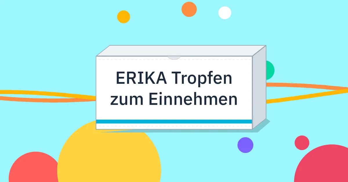 Symbolbild: Packung mit der Aufschrift ERIKA Tropfen zum Einnehmen (PZN 11365615) – Verfügbarkeit und Bezug in Apotheken in Frankfurt am Main