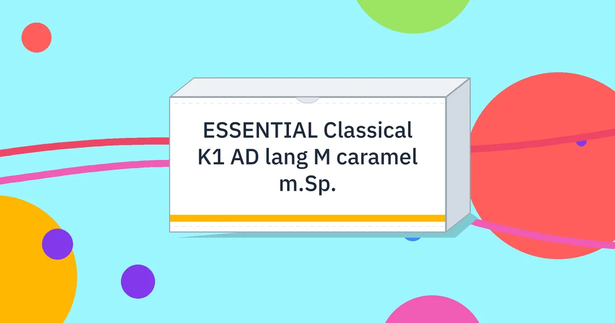 Symbolbild: Packung mit der Aufschrift ESSENTIAL Classical K1 AD lang M caramel m.Sp. (PZN 17008626) – Verfügbarkeit und Bezug in Apotheken in Frankfurt am Main