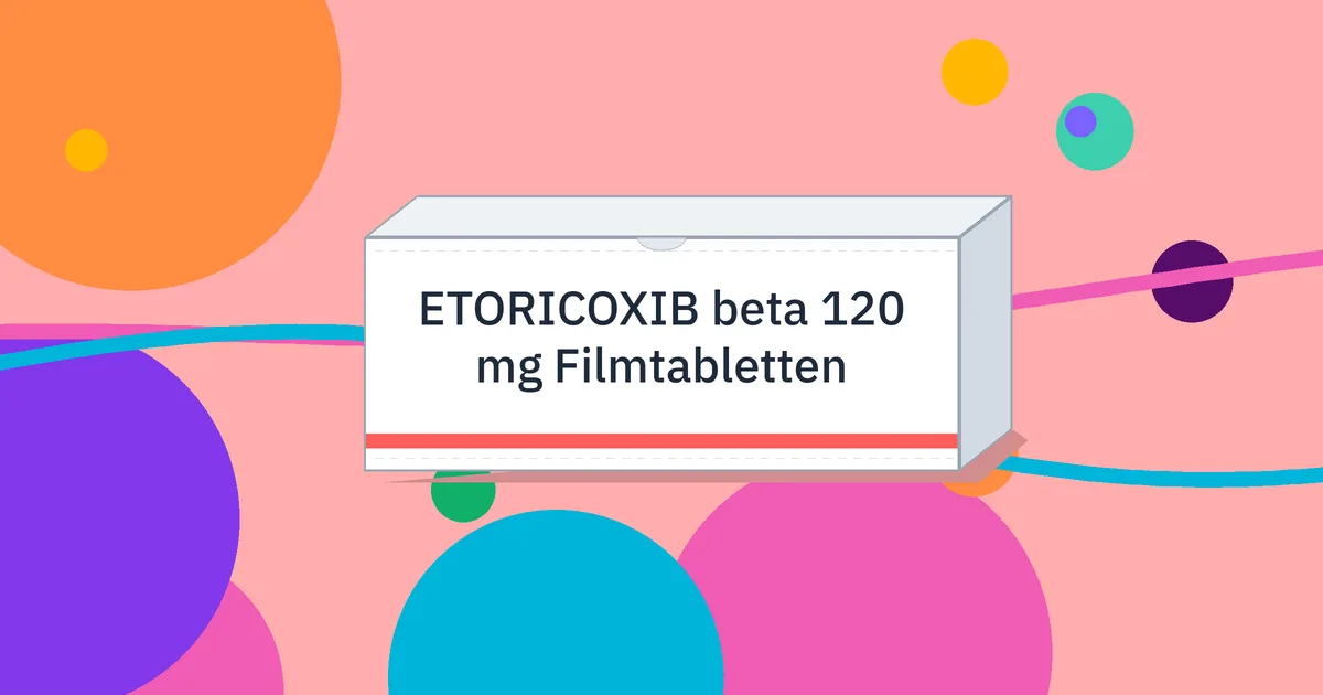 Symbolbild: Packung mit der Aufschrift ETORICOXIB beta 120 mg Filmtabletten (PZN 12444363) – Verfügbarkeit und Bezug in Apotheken in Frankfurt am Main