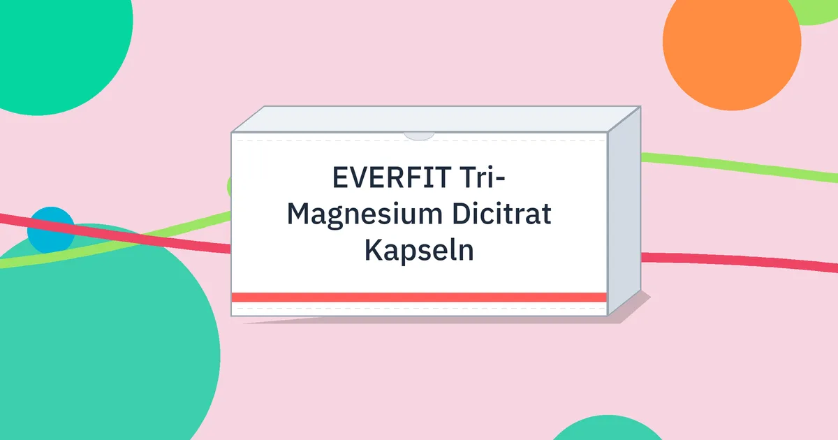 Symbolbild: Packung mit der Aufschrift EVERFIT Tri-Magnesium Dicitrat Kapseln (PZN 16394260) – Verfügbarkeit und Bezug in Apotheken in Frankfurt am Main