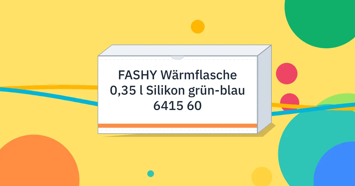Symbolbild: Packung mit der Aufschrift FASHY Wärmflasche 0,35 l Silikon grün-blau 6415 60 (PZN 17246366) – Verfügbarkeit und Bezug in Apotheken in Frankfurt am Main