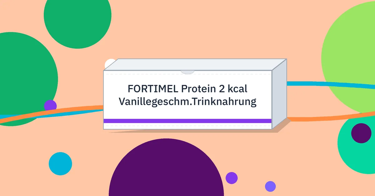 Symbolbild: Packung mit der Aufschrift FORTIMEL Protein 2 kcal Vanillegeschm.Trinknahrung (PZN 19964663) – Verfügbarkeit und Bezug in Apotheken in Frankfurt am Main