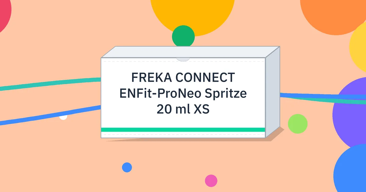 Symbolbild: Packung mit der Aufschrift FREKA CONNECT ENFit-ProNeo Spritze 20 ml XS (PZN 11378925) – Verfügbarkeit und Bezug in Apotheken in Frankfurt am Main