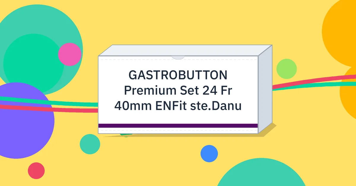 Symbolbild: Packung mit der Aufschrift GASTROBUTTON Premium Set 24 Fr 40mm ENFit ste.Danu (PZN 16884202) – Verfügbarkeit und Bezug in Apotheken in Frankfurt am Main