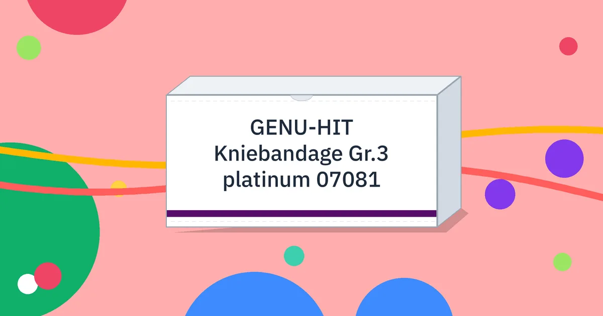 Symbolbild: Packung mit der Aufschrift GENU-HIT Kniebandage Gr.3 platinum 07081 (PZN 06114710) – Verfügbarkeit und Bezug in Apotheken in Frankfurt am Main