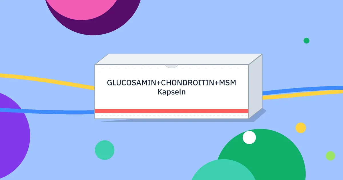 Symbolbild: Packung mit der Aufschrift GLUCOSAMIN+CHONDROITIN+MSM Kapseln (PZN 06485961) – Verfügbarkeit und Bezug in Apotheken in Frankfurt am Main