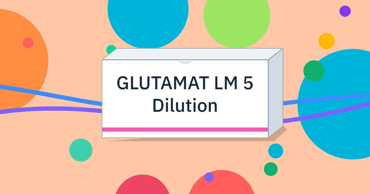 Symbolbild: Packung mit der Aufschrift GLUTAMAT LM 5 Dilution (PZN 12879322) – Verfügbarkeit und Bezug in Apotheken in Frankfurt am Main