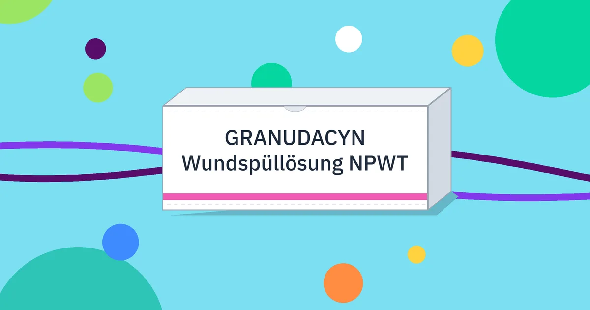 Symbolbild: Packung mit der Aufschrift GRANUDACYN Wundspüllösung NPWT (PZN 11865246) – Verfügbarkeit und Bezug in Apotheken in Frankfurt am Main