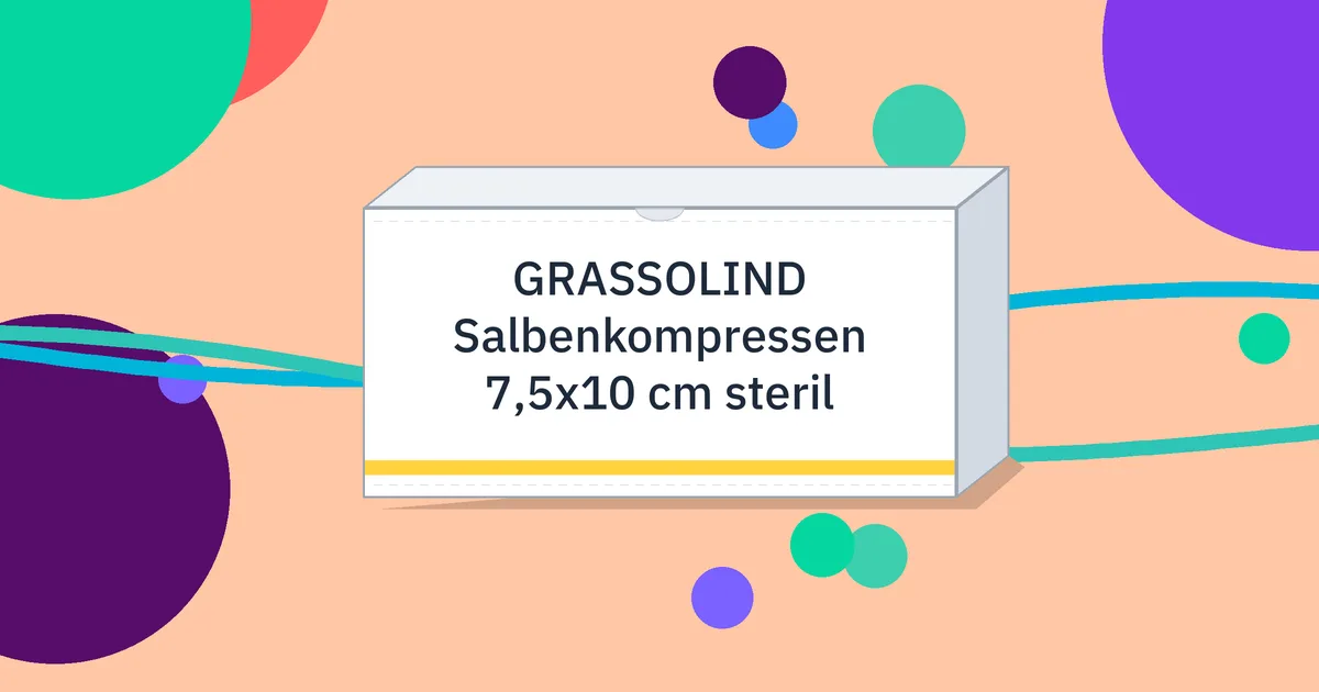 Symbolbild: Packung mit der Aufschrift GRASSOLIND Salbenkompressen 7,5x10 cm steril (PZN 17827933) – Verfügbarkeit und Bezug in Apotheken in Frankfurt am Main