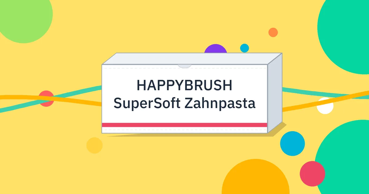 Symbolbild: Packung mit der Aufschrift HAPPYBRUSH SuperSoft Zahnpasta (PZN 14852801) – Verfügbarkeit und Bezug in Apotheken in Frankfurt am Main