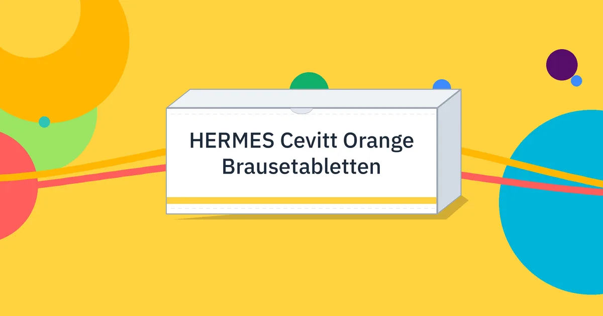 Symbolbild: Packung mit der Aufschrift HERMES Cevitt Orange Brausetabletten (PZN 04470889) – Verfügbarkeit und Bezug in Apotheken in Frankfurt am Main