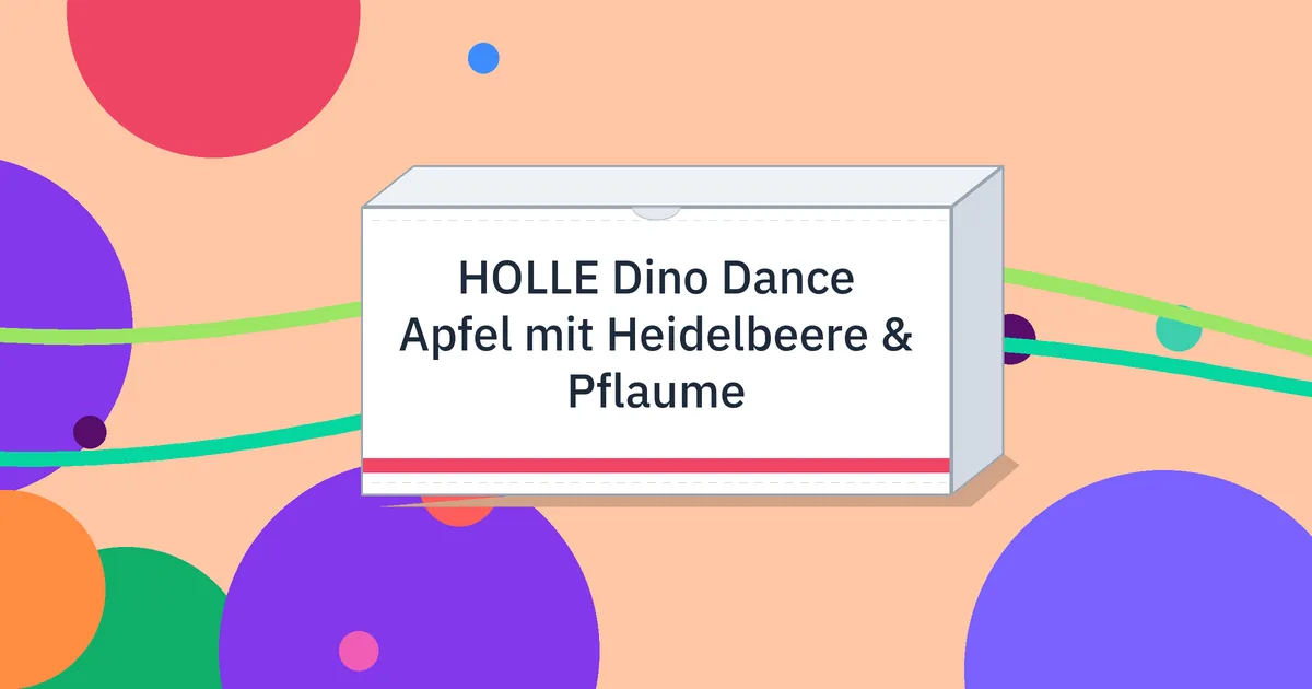 Symbolbild: Packung mit der Aufschrift HOLLE Dino Dance Apfel mit Heidelbeere & Pflaume (PZN 19448571) – Verfügbarkeit und Bezug in Apotheken in Frankfurt am Main