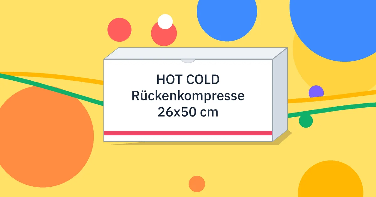 Symbolbild: Packung mit der Aufschrift HOT COLD Rückenkompresse 26x50 cm (PZN 07631169) – Verfügbarkeit und Bezug in Apotheken in Frankfurt am Main