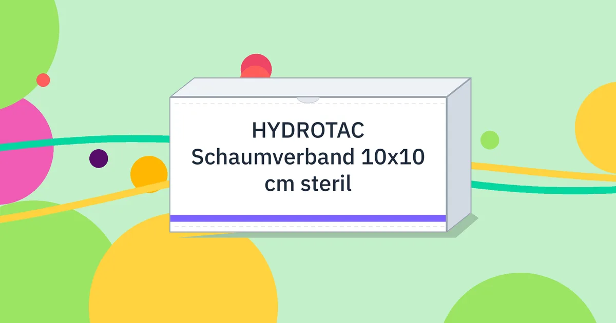 Symbolbild: Packung mit der Aufschrift HYDROTAC Schaumverband 10x10 cm steril (PZN 16348975) – Verfügbarkeit und Bezug in Apotheken in Frankfurt am Main