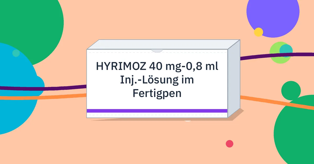 Symbolbild: Packung mit der Aufschrift HYRIMOZ 40 mg-0,8 ml Inj.-Lösung im Fertigpen (PZN 17312560) – Verfügbarkeit und Bezug in Apotheken in Frankfurt am Main