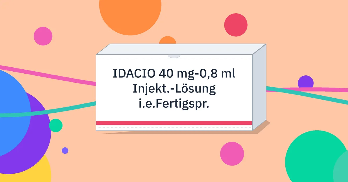 Symbolbild: Packung mit der Aufschrift IDACIO 40 mg-0,8 ml Injekt.-Lösung i.e.Fertigspr. (PZN 20582375) – Verfügbarkeit und Bezug in Apotheken in Frankfurt am Main