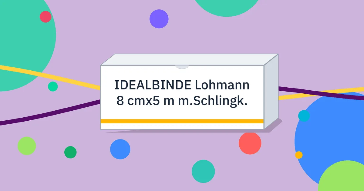 Symbolbild: Packung mit der Aufschrift IDEALBINDE Lohmann 8 cmx5 m m.Schlingk. (PZN 01913955) – Verfügbarkeit und Bezug in Apotheken in Frankfurt am Main